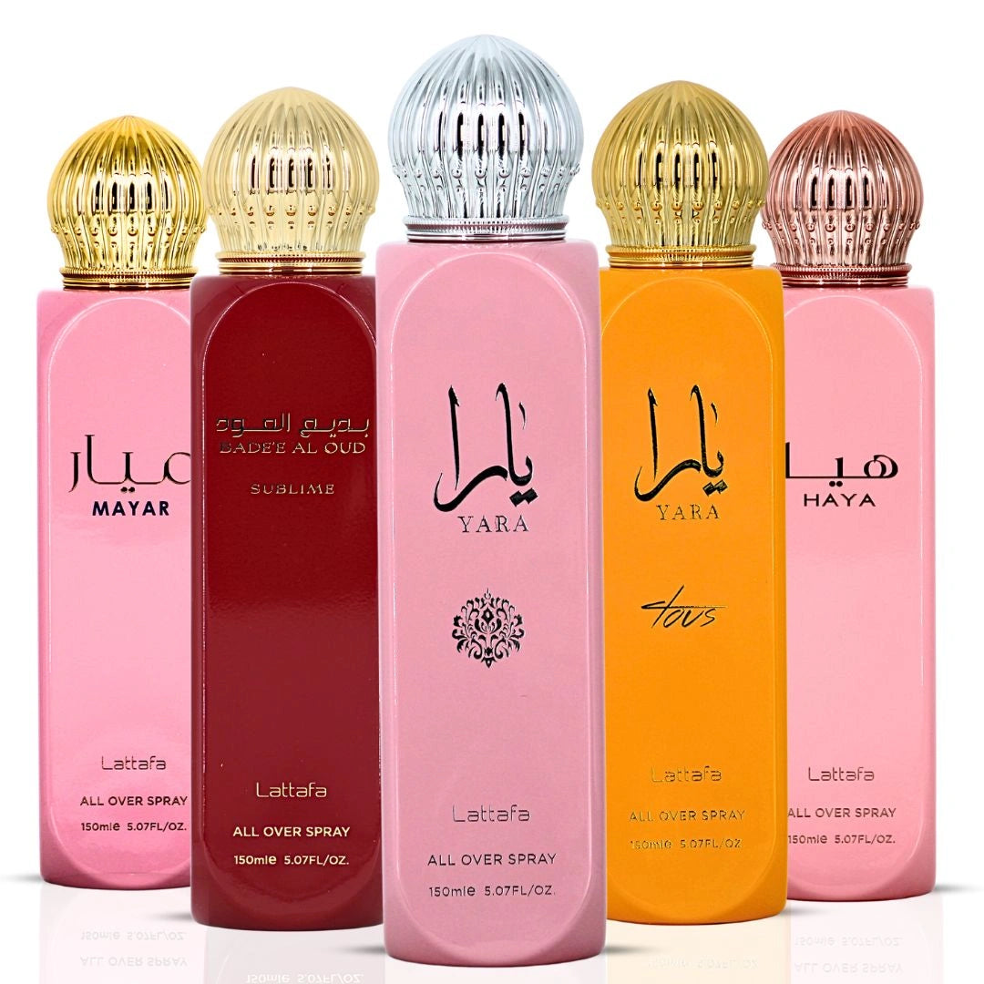 Yara, Mayar, Haya, Yara Tous & Bade'e Al Oud Sublime All-Over Sprays ...