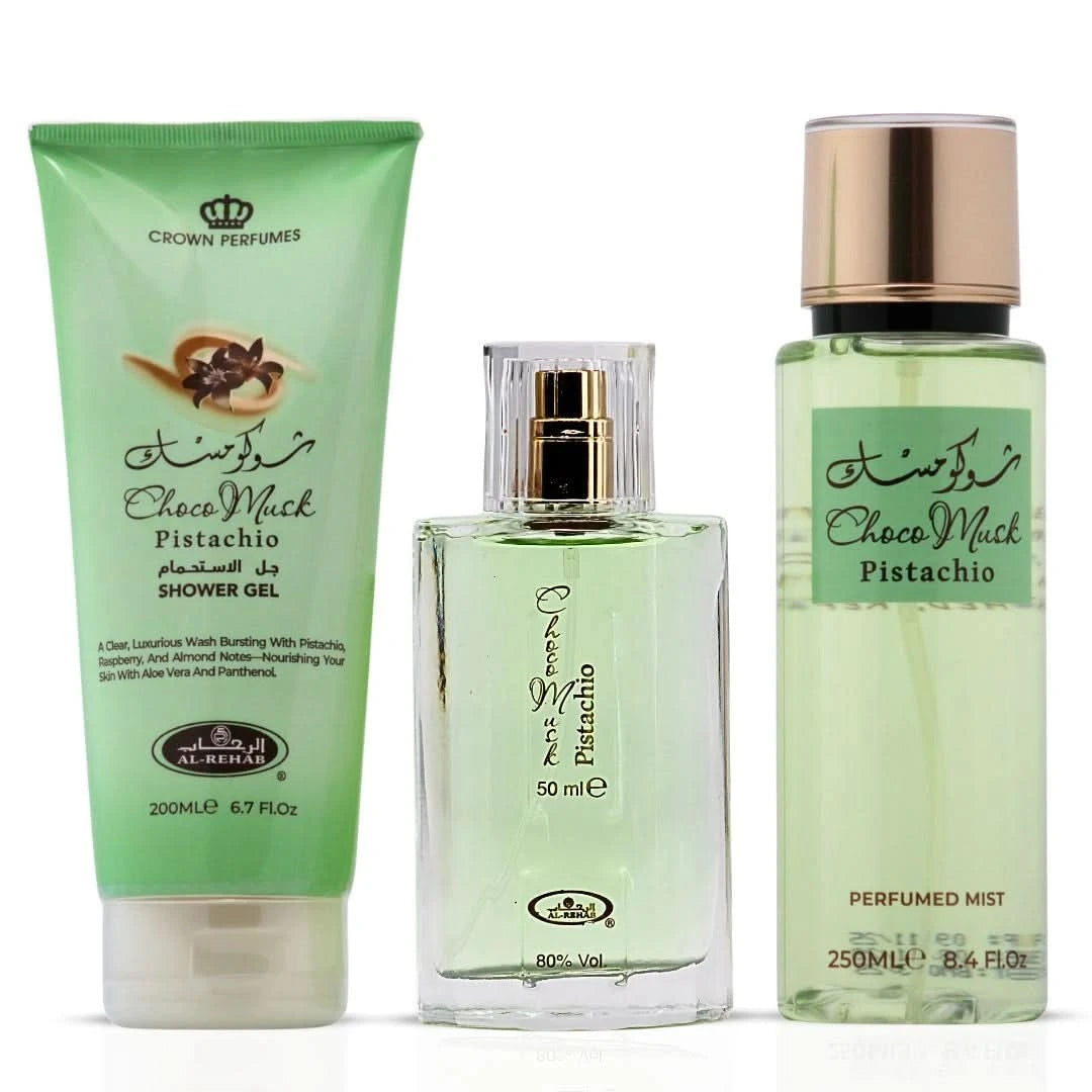 Choco Musk Pistachio 3-Piece Perfume Gift Set by Al Rehab (Gift Set ...
