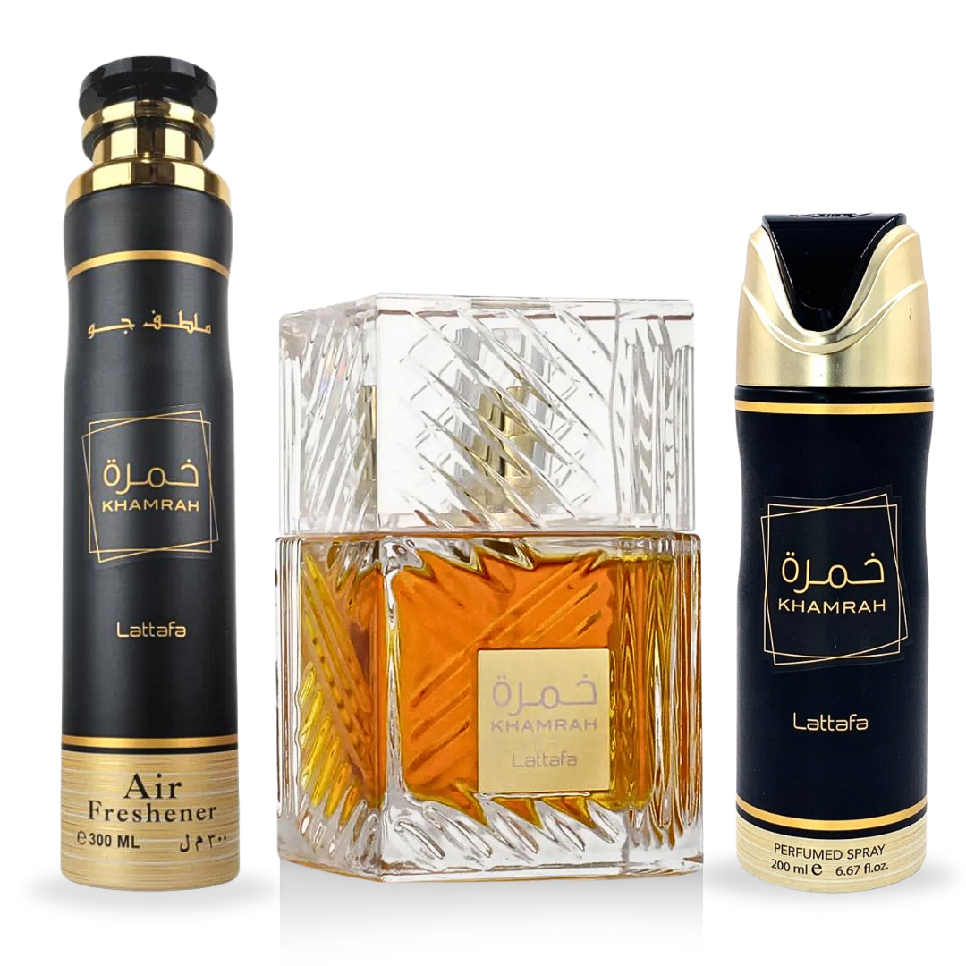 Khamrah Gift Set EDP - 100ML, Perfumed Spray 200ML, Air Freshener 300ML ...